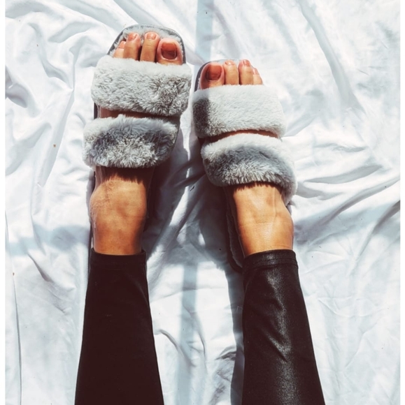 Shoes | The Comfy Collectiongrey Fur Slides | Poshmark